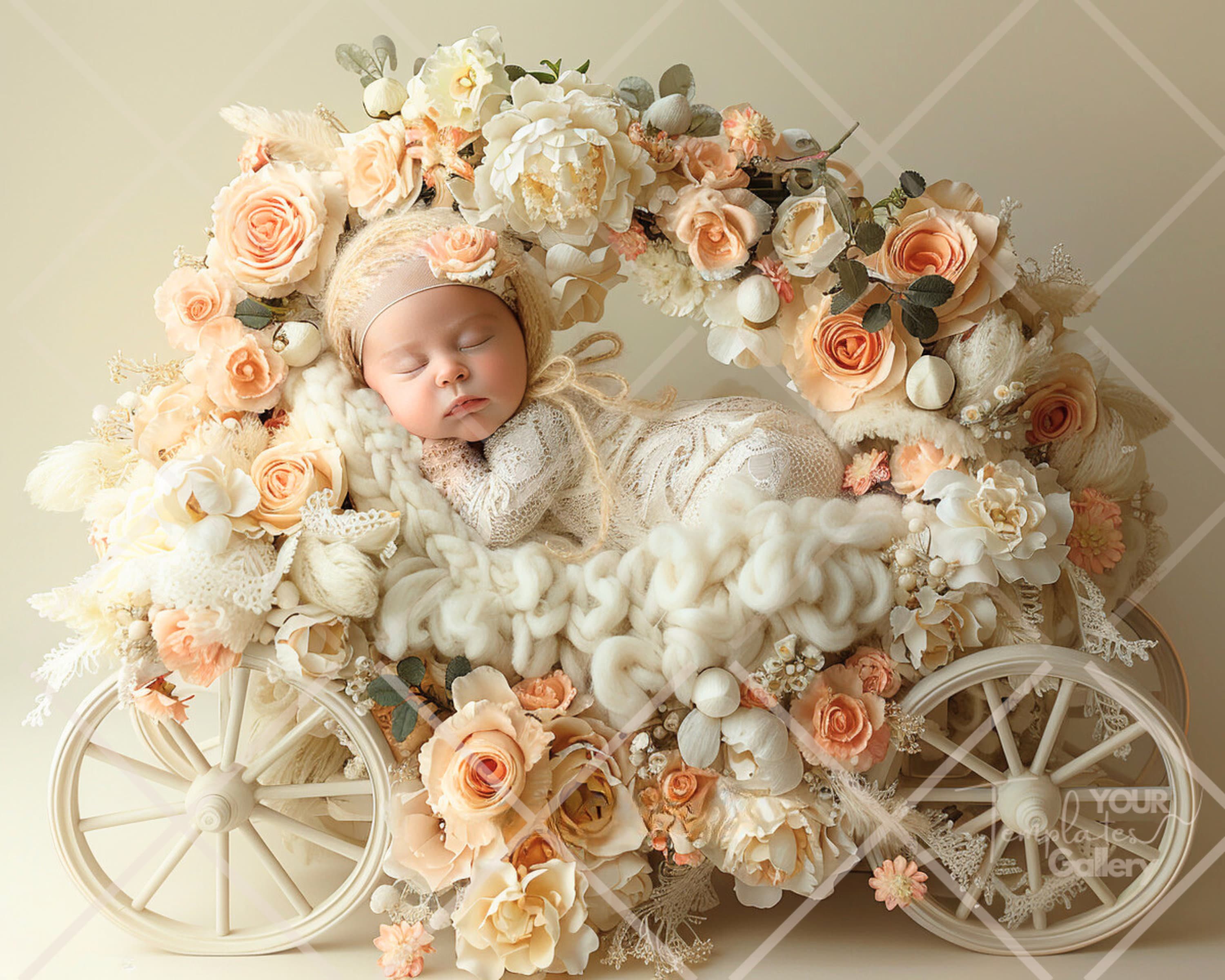 Newborn Digital Backdrop, Princess Carriage, Face Inset, Newborn Floral ...