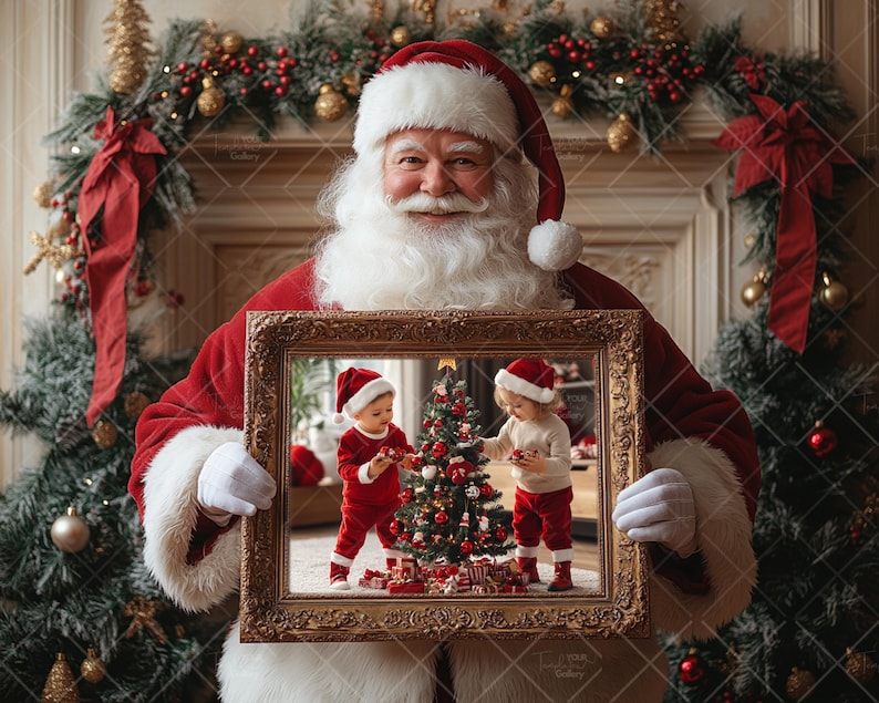 Santa Photo Frame Digital Backdrop, Santa Holding an 'insert-your-own ...