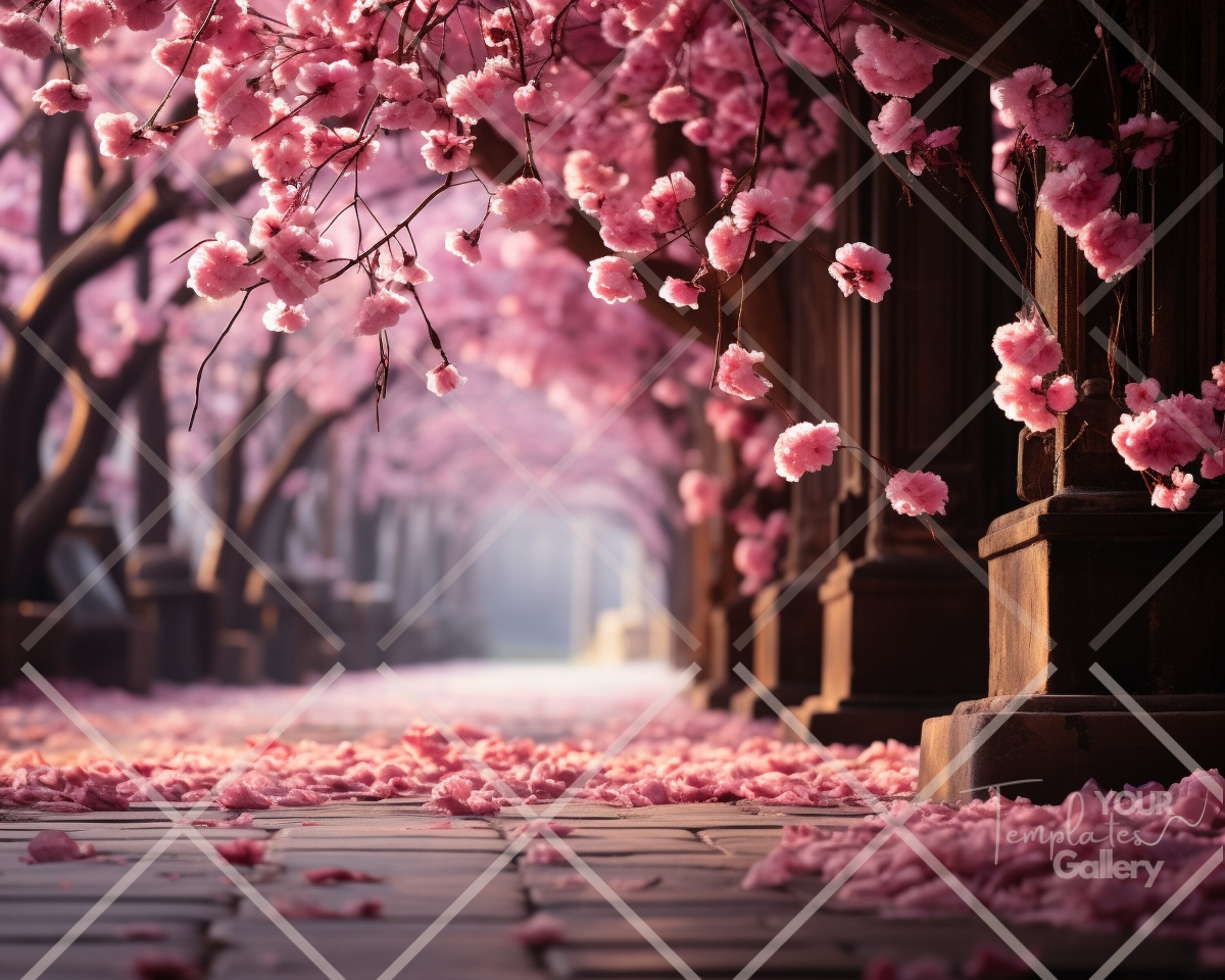 5 Spring Cherry Tree, Pathway Background, Pink Blooms, Fine Art ...