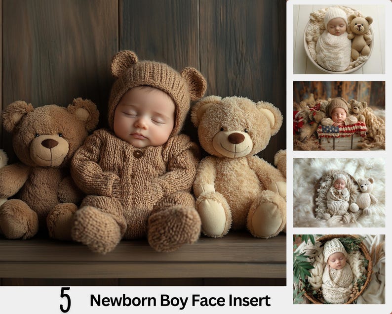 5 Newborn Face Insert, Boy Photography Backdrops, Teddy Bear Faceswap ...