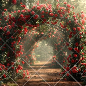 Red Rose Arch Garden Pathway, Summer Digital Backdrop, Flower Composite ...
