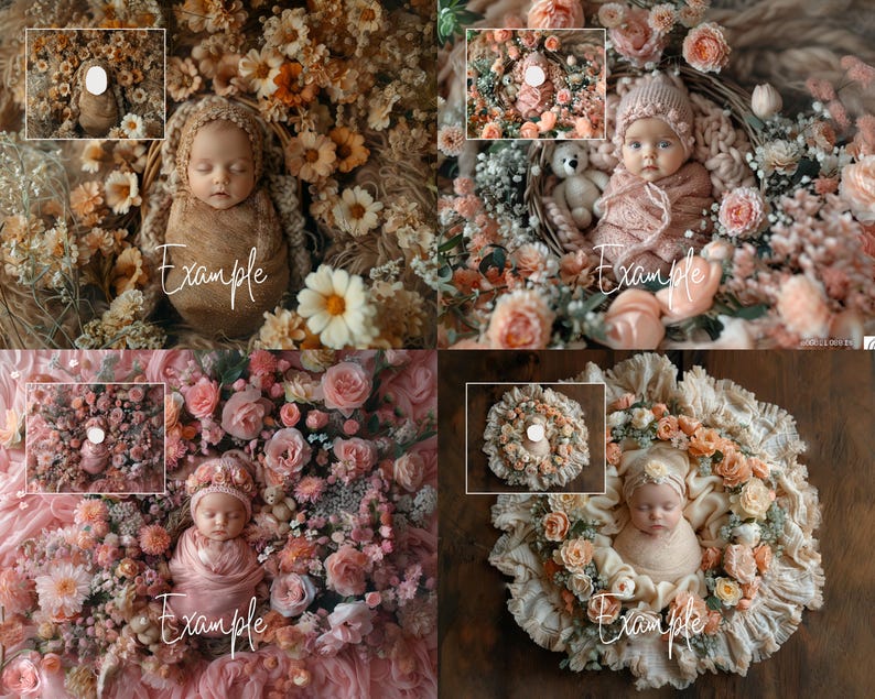 10 Baby Girl Newborn Digital Backdrops, Face Insert Newborn Background ...