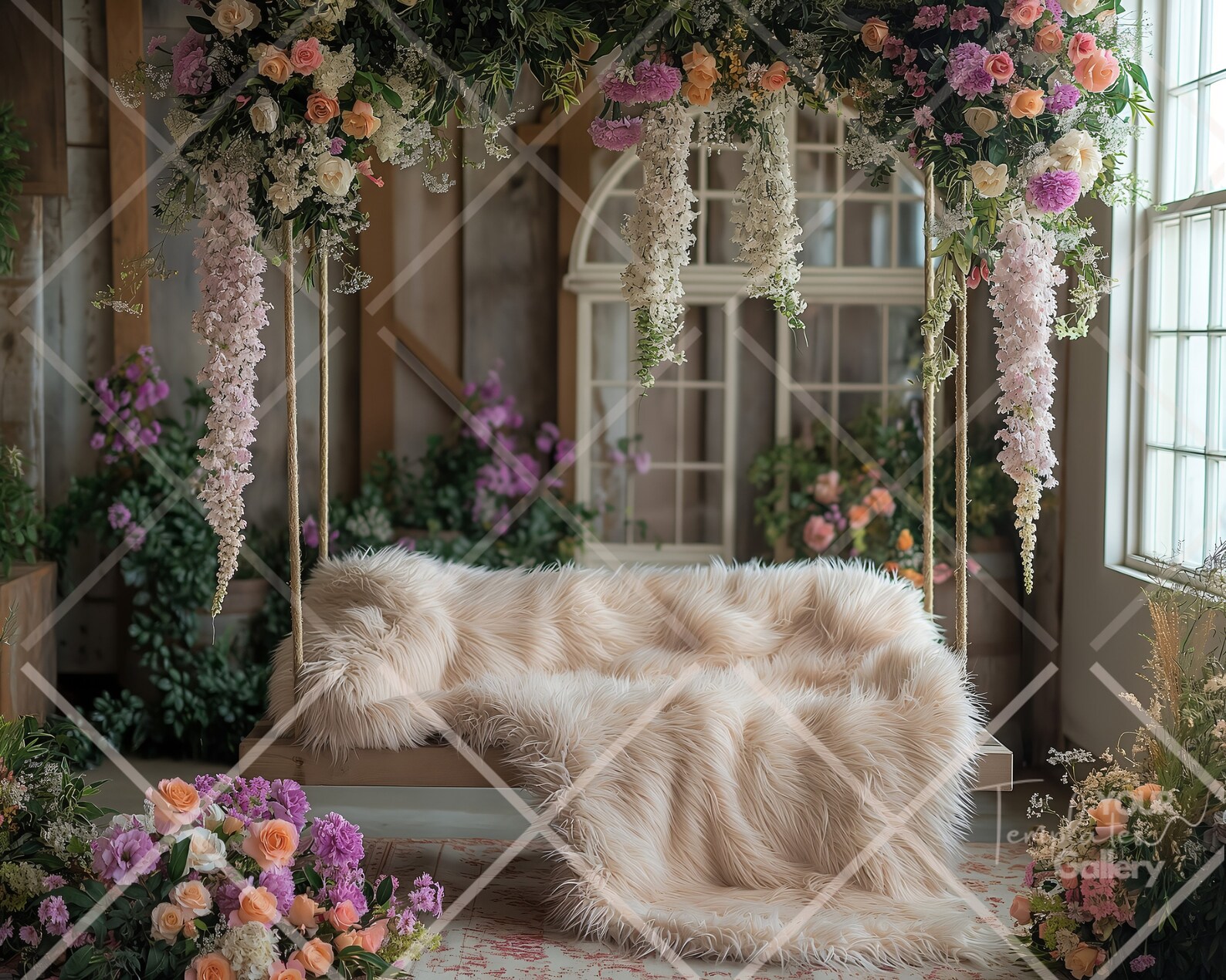 5 Flowering Studio Swings, Spring Digital Background, Baby Girl ...