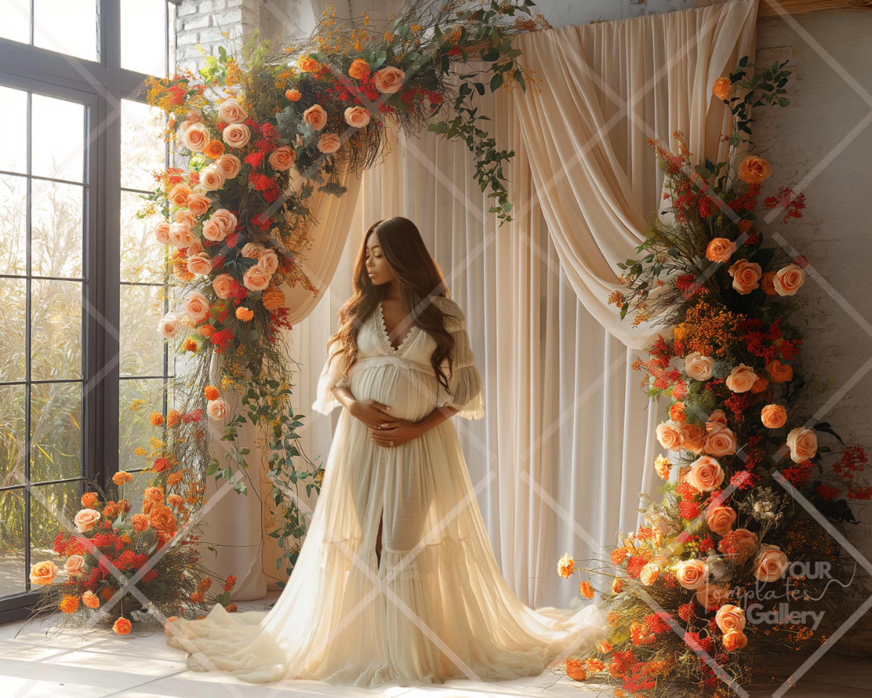 Maternity Backdrop Overlays, Studio Photography Digital, Beige Floral ...