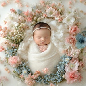 Newborn Digital Backdrop, Baby Girl Pastel Flowers, Spring Floral ...