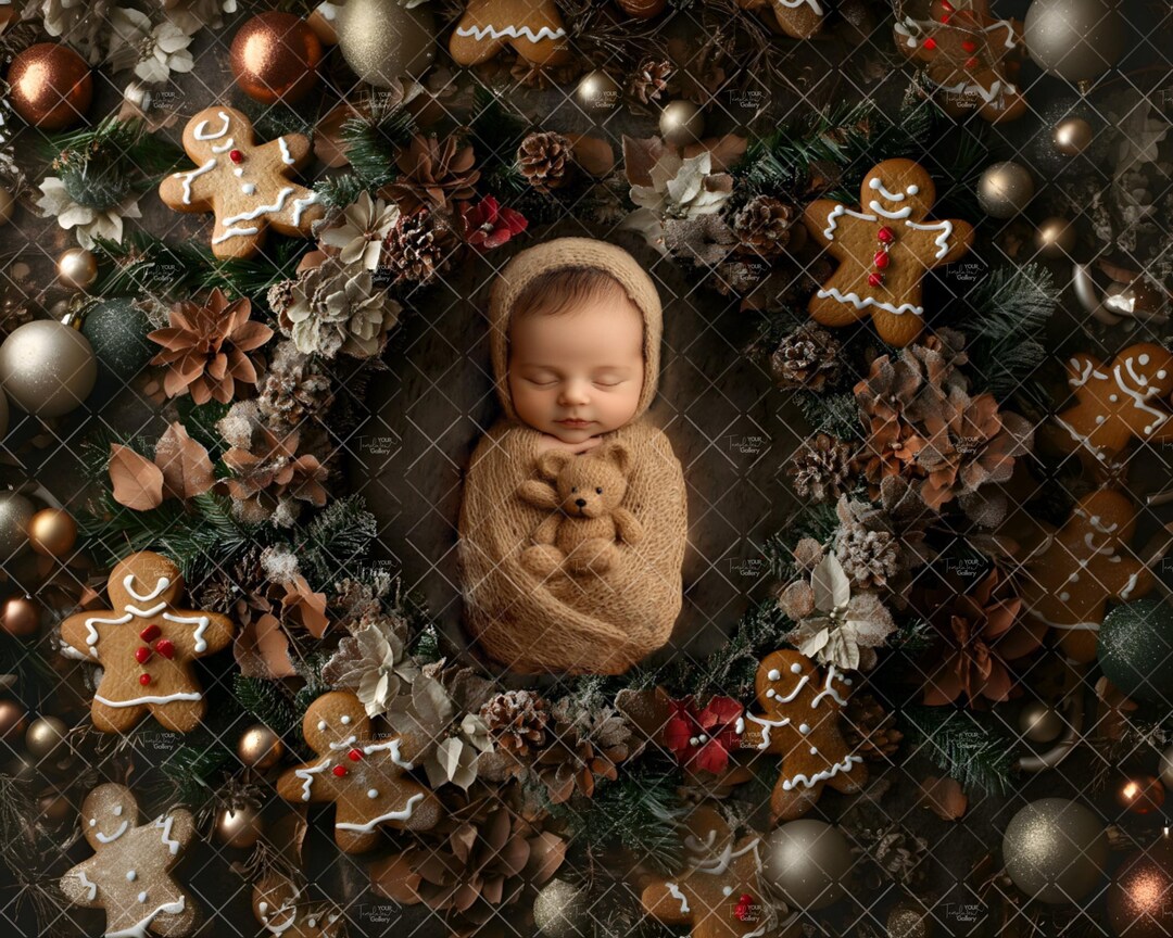 Gingerbread Newborn Digital Backdrop, Gingerbread Men, Digital ...