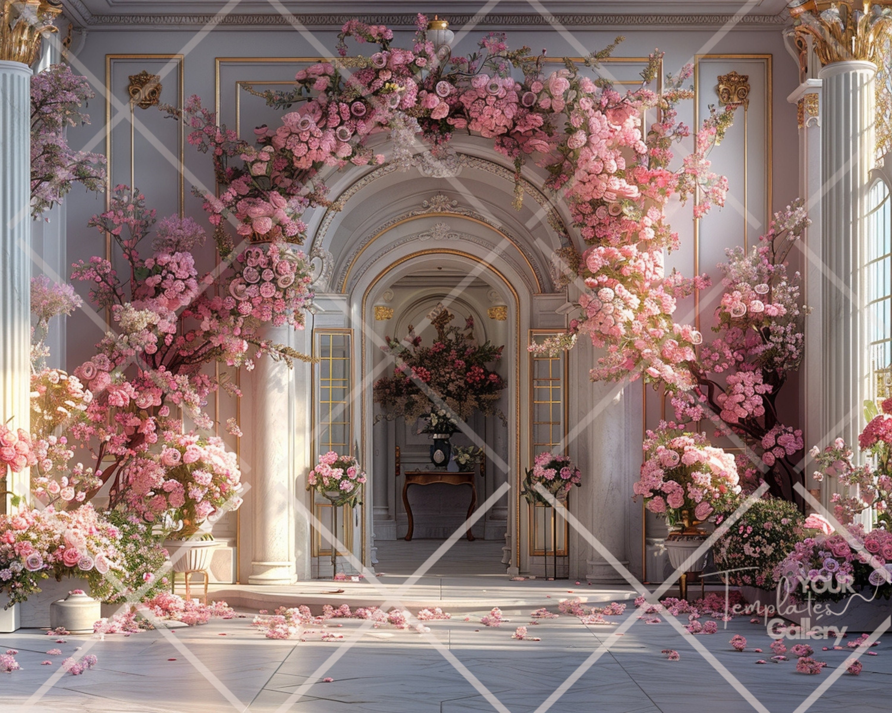 5 Pink Floral Storefront Background, Maternity Digital Backdrop ...