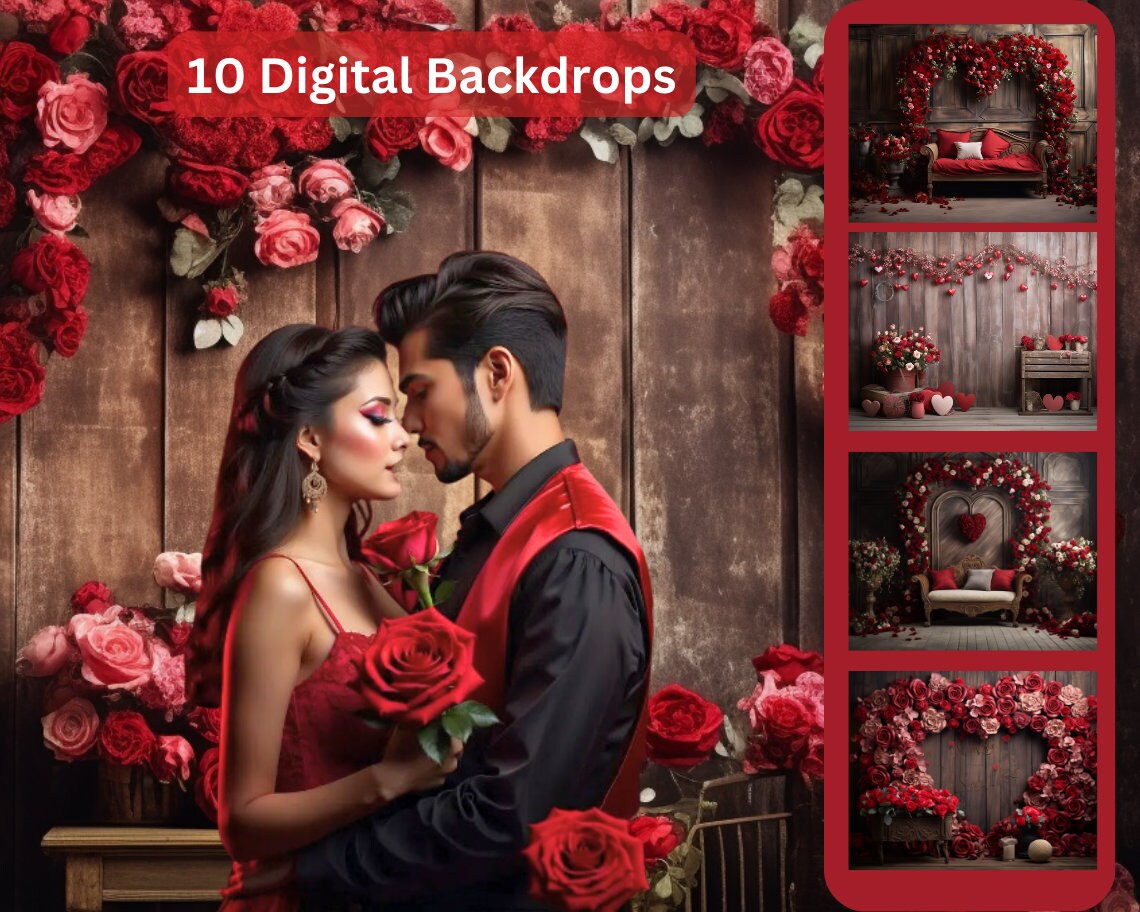 Rustic Valentines Day Backdrops, Red and Wood Photoshop Overlay Love ...
