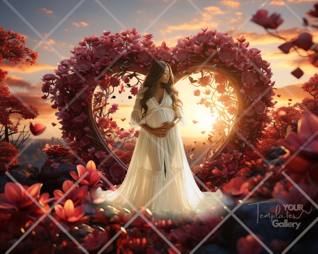 Floral Digital Backdrop, Red Heart Arch, Photography Fine Art, Flower ...