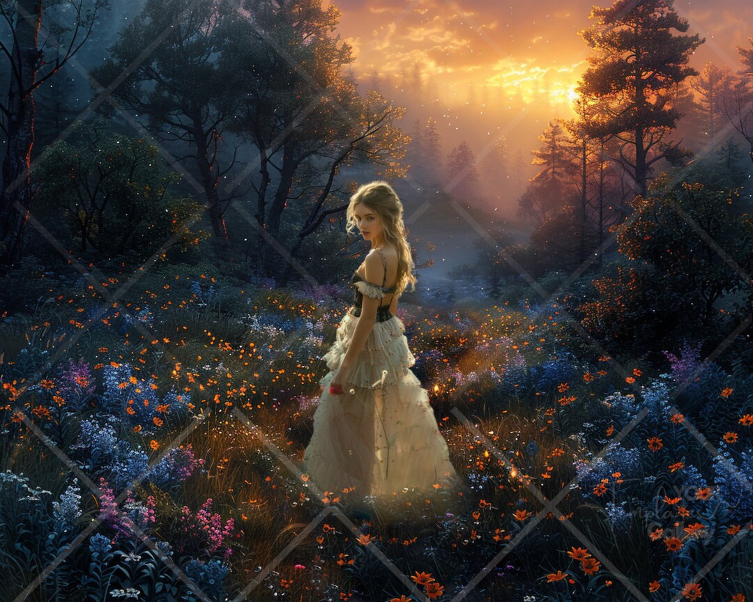 Flower Field Digital Background, Firefly Forest Digital Backdrop ...