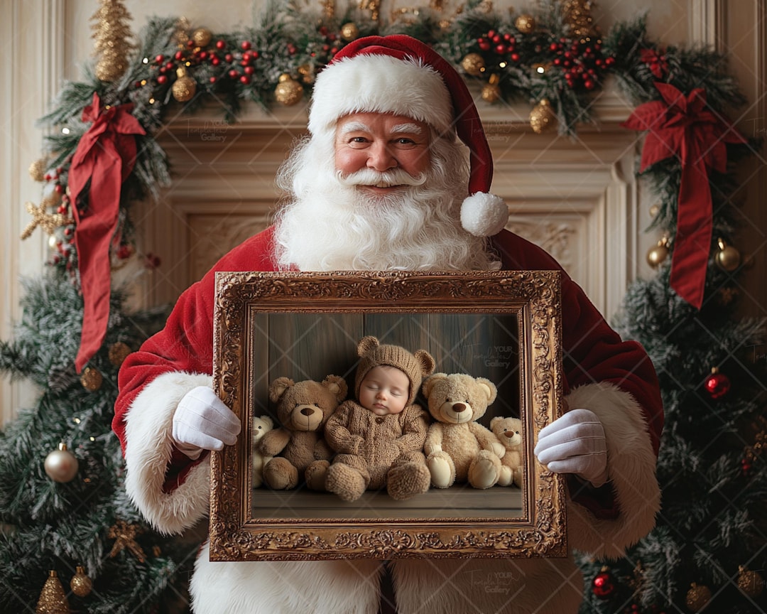 Santa Photo Frame Digital Backdrop, Santa Holding an 'insert-your-own ...