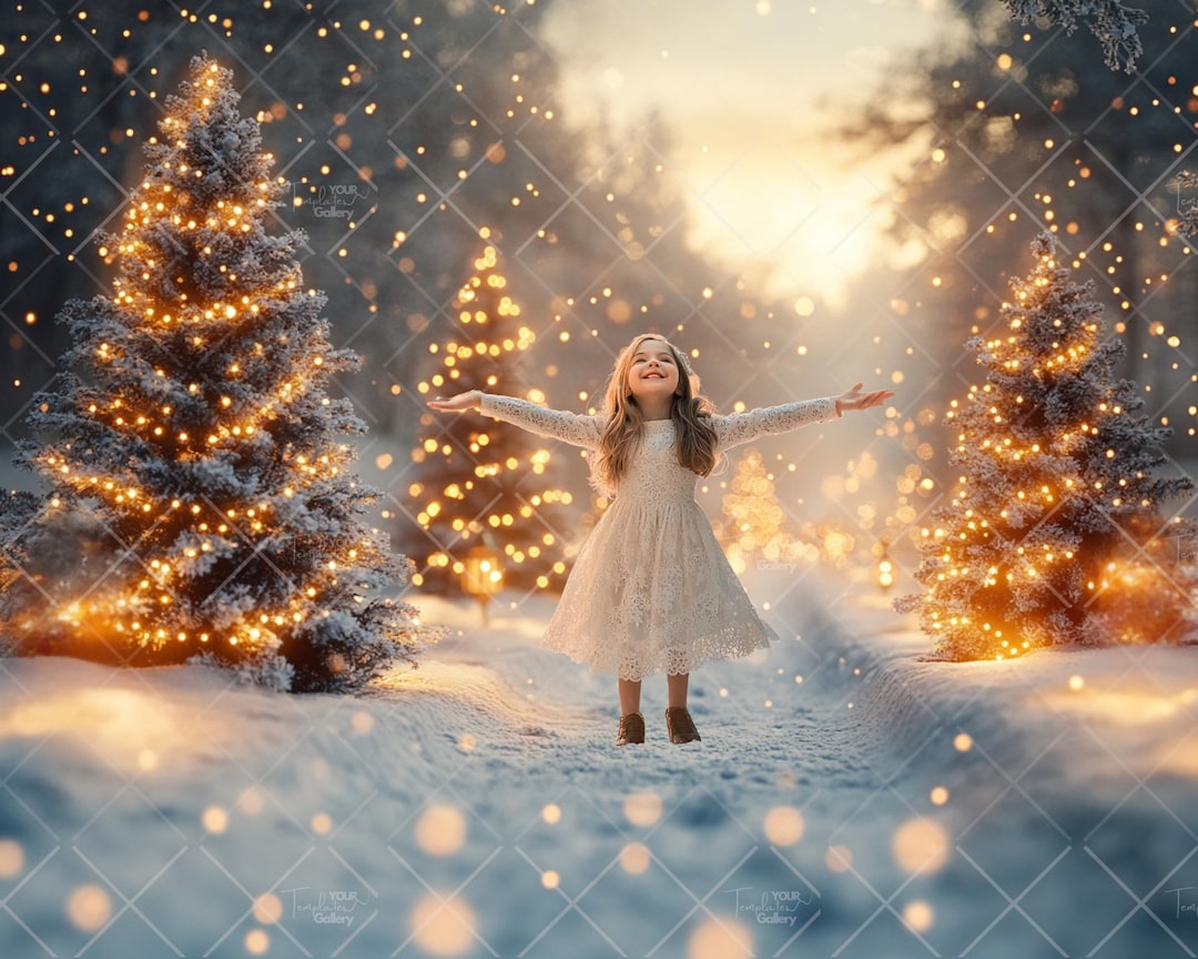 Pathway Digital Christmas Tree, Enchanted Snowy Trail Backdrop, Snowy ...