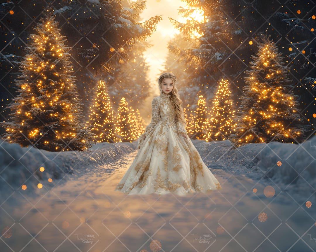 Enchanted Snowy Trail Backdrop, Pathway Christmas Tree, Snowy Winter ...