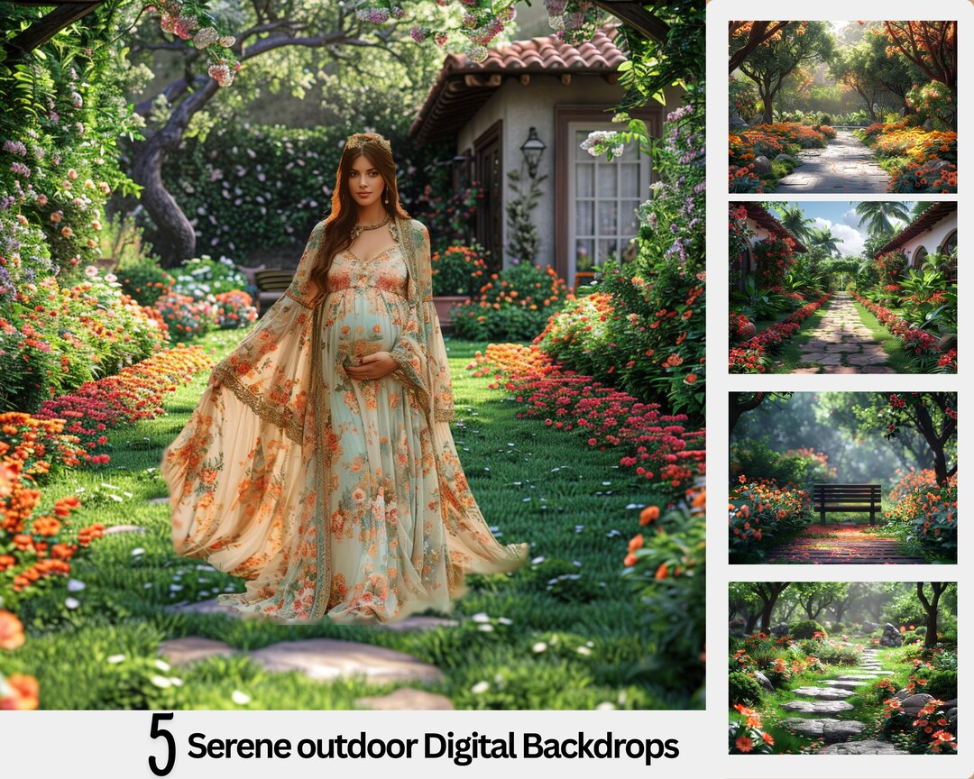 5 Serene Outdoor Digital Backdrop, Floral Photoshop Composite, Nature ...