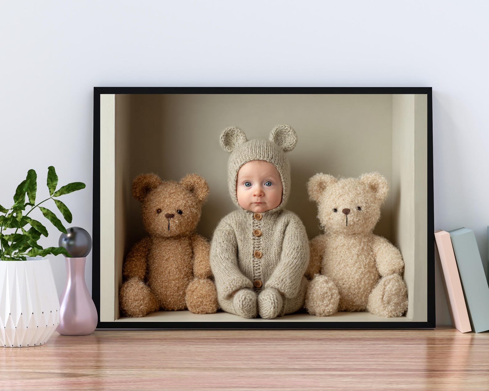 Teddy Newborn Digital Backdrop on the Shelf, Face Insert Poppet Prop ...