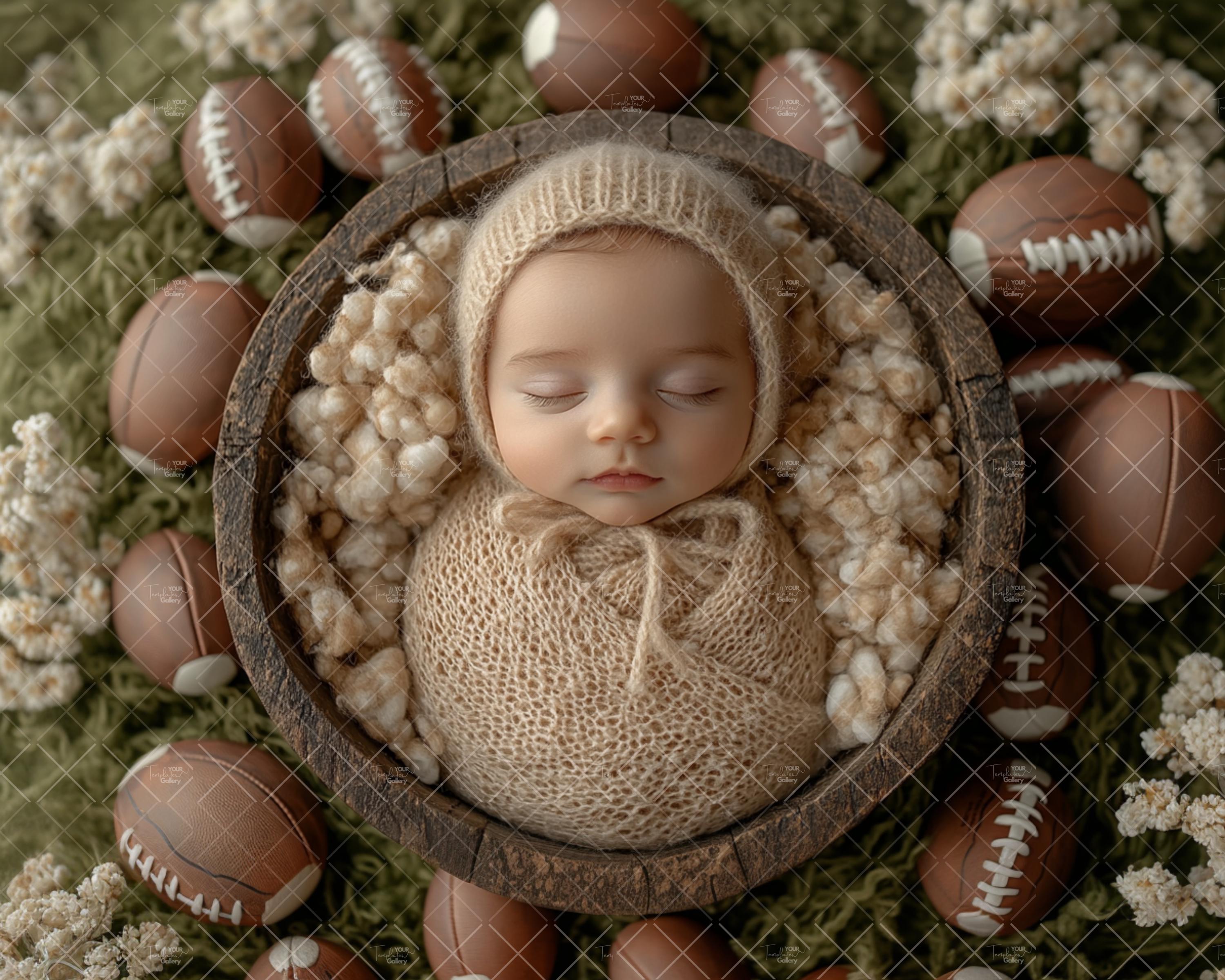 Football Newborn Digital Backdrop, Face Insert PNG, Newborn Photography ...