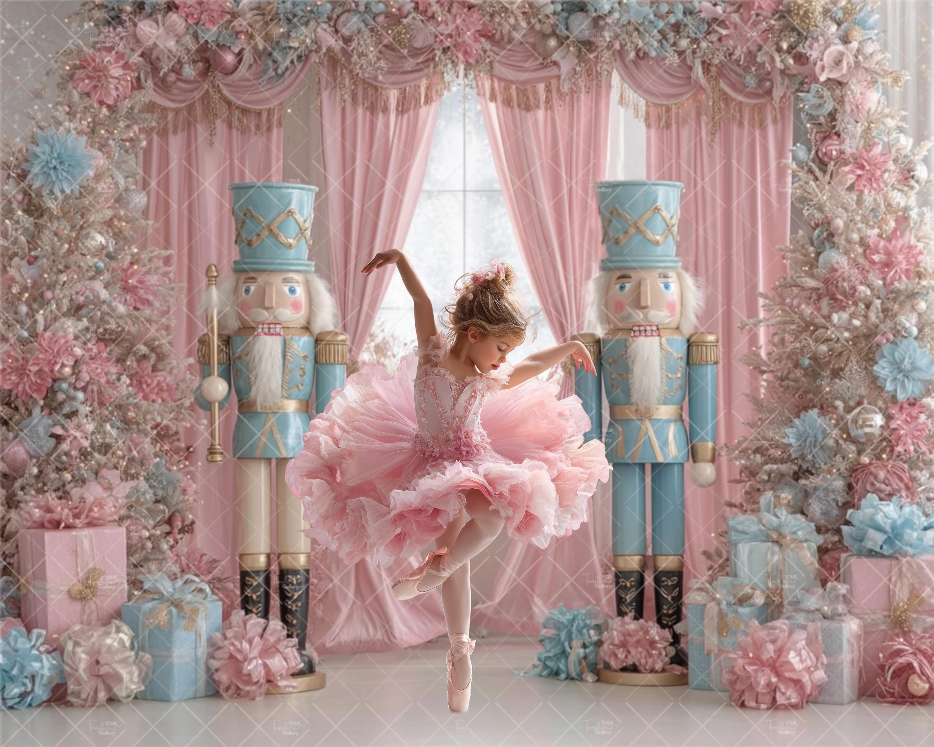Pink Nutcracker Christmas Backdrop | Winter Wonderland Photo Background ...
