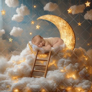 White Newborn Digital Backdrop, Dream in the Clouds, Background Moon ...