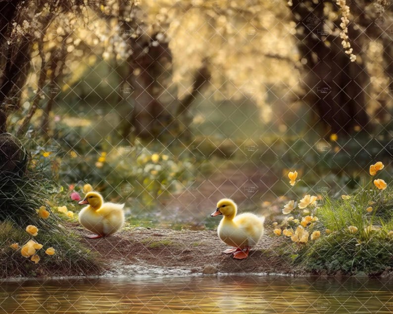 Spring Digital Backdrop Composite, Duck Pond With Flowers, Nature ...