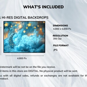Blue Newborn Digital Backdrop, Dream in the Clouds, Background Moon and ...