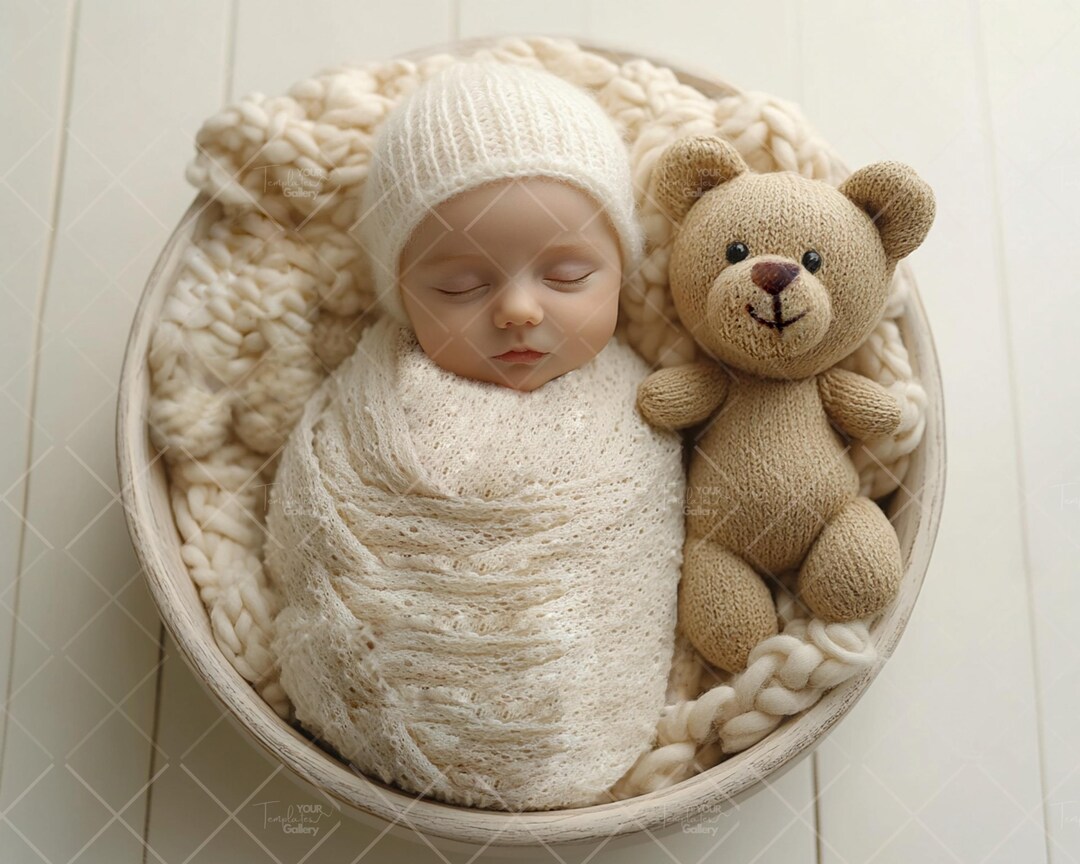 Teddy Newborn Digital Backdrop, Photography Face Insert, Add Face ...