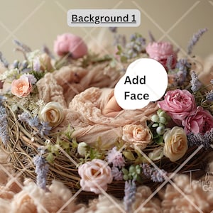 Face Insert Baby, Floral Background for Girl, Newborn Digital Backdrop ...