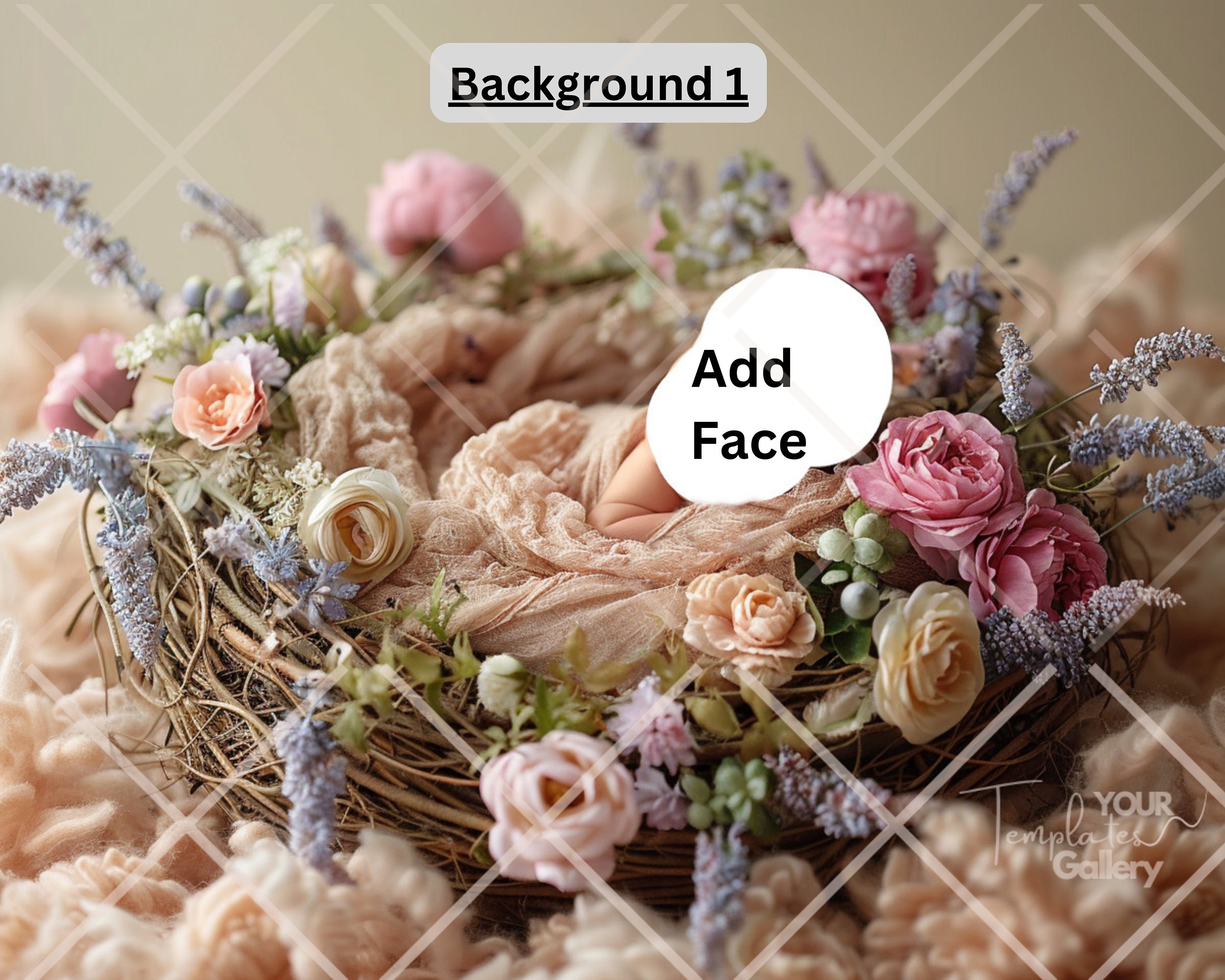 Face Insert Baby, Floral Background for Girl, Newborn Digital Backdrop ...
