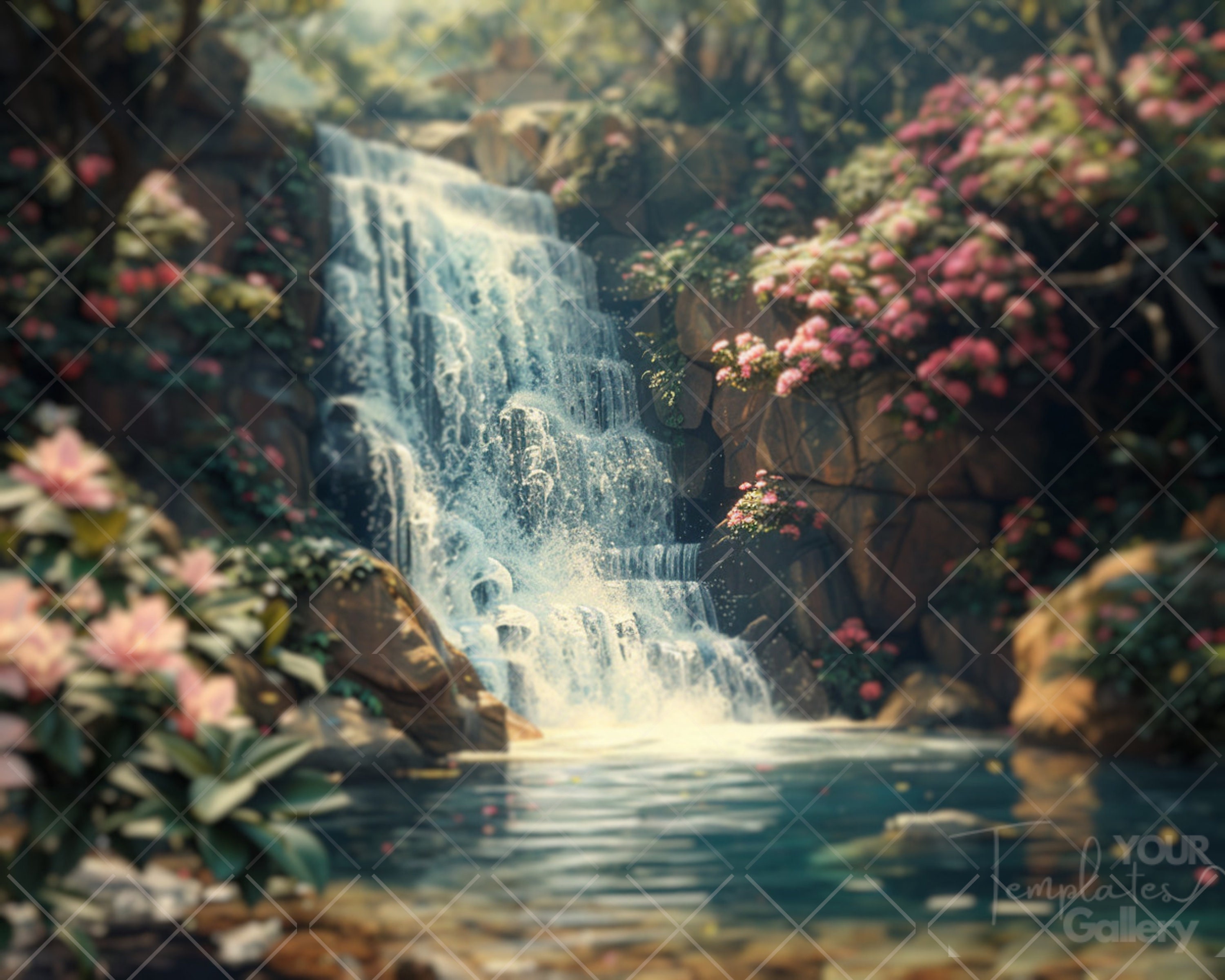 Waterfall Digital Background, Waterfall Digital Backdrop, Water Scene ...