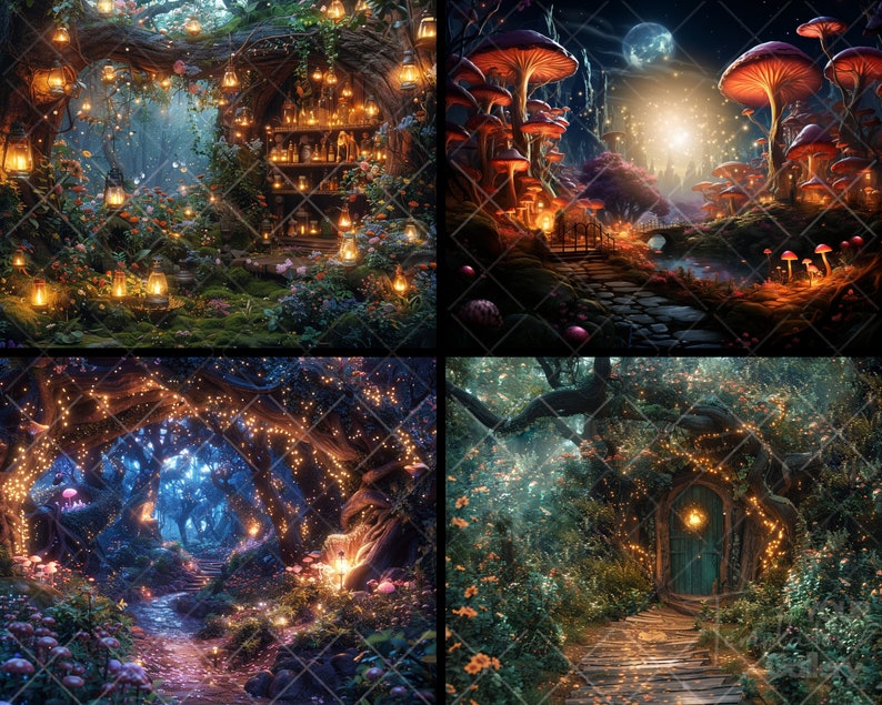 20 Enchanted Fairy Digital Backdrops, Magic Forest Digital Backgrounds ...