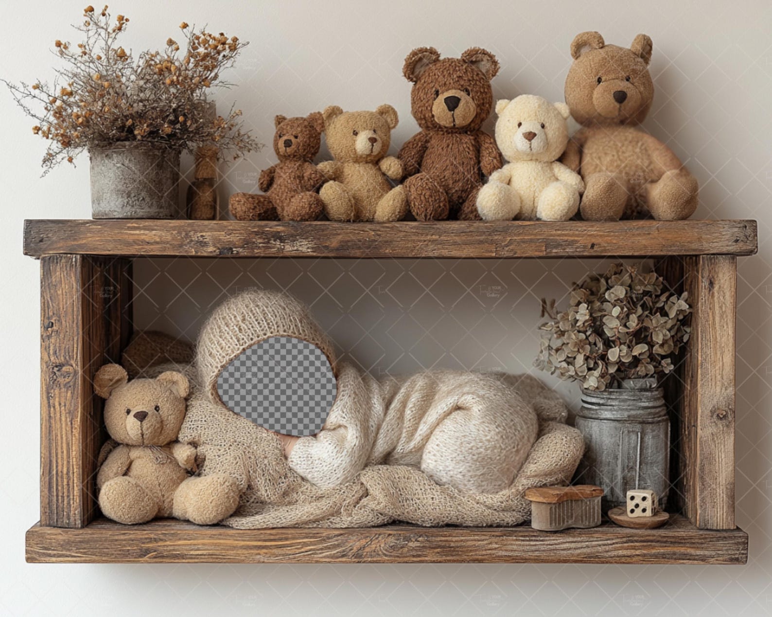 Add Face Poppet Prop, Teddy Newborn Digital Backdrop on the Shelf ...