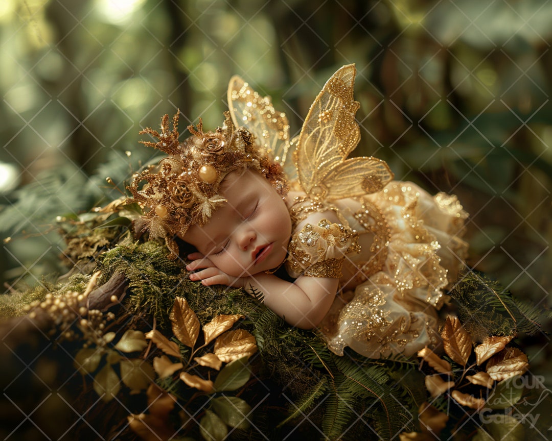 Newborn Fairy Face Insert, Autumn Baby Fairy Digital Background ...