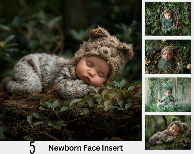 5 Face Insert Newborn Digital, PNG Newborn Photography, Add Baby Face ...