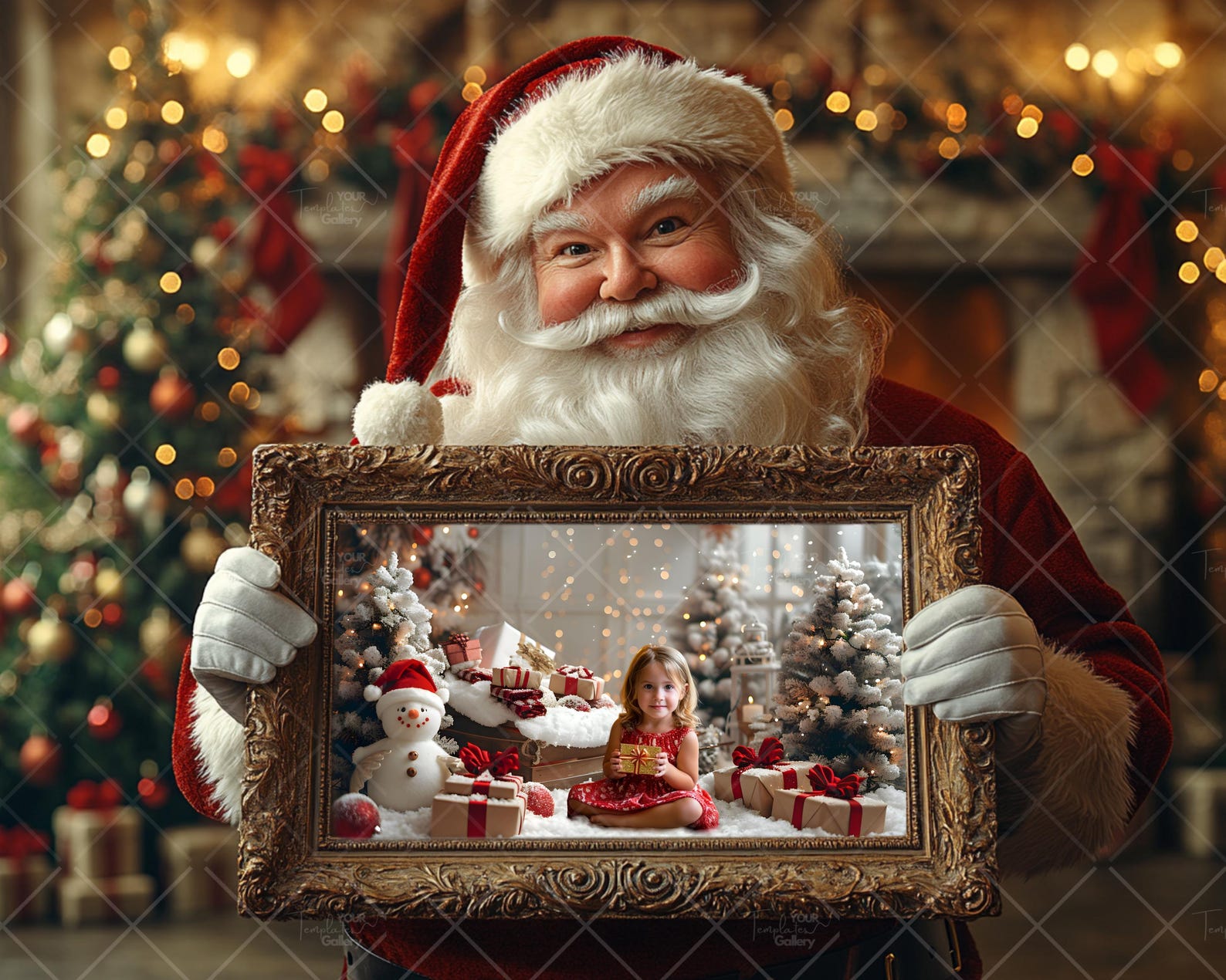 Santa Claus Holding Frame, Christmas Overlay Digital Backdrop, Santa ...