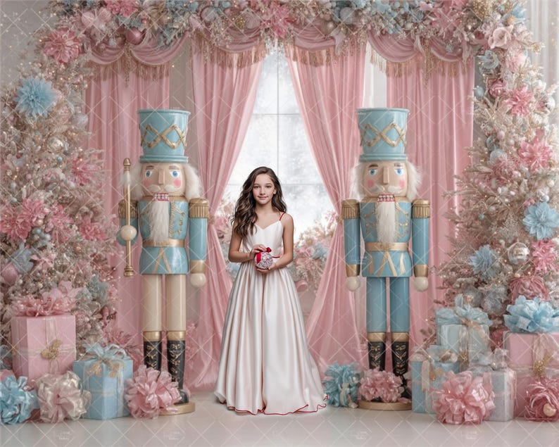 Pink Nutcracker Christmas Backdrop | Winter Wonderland Photo Background ...