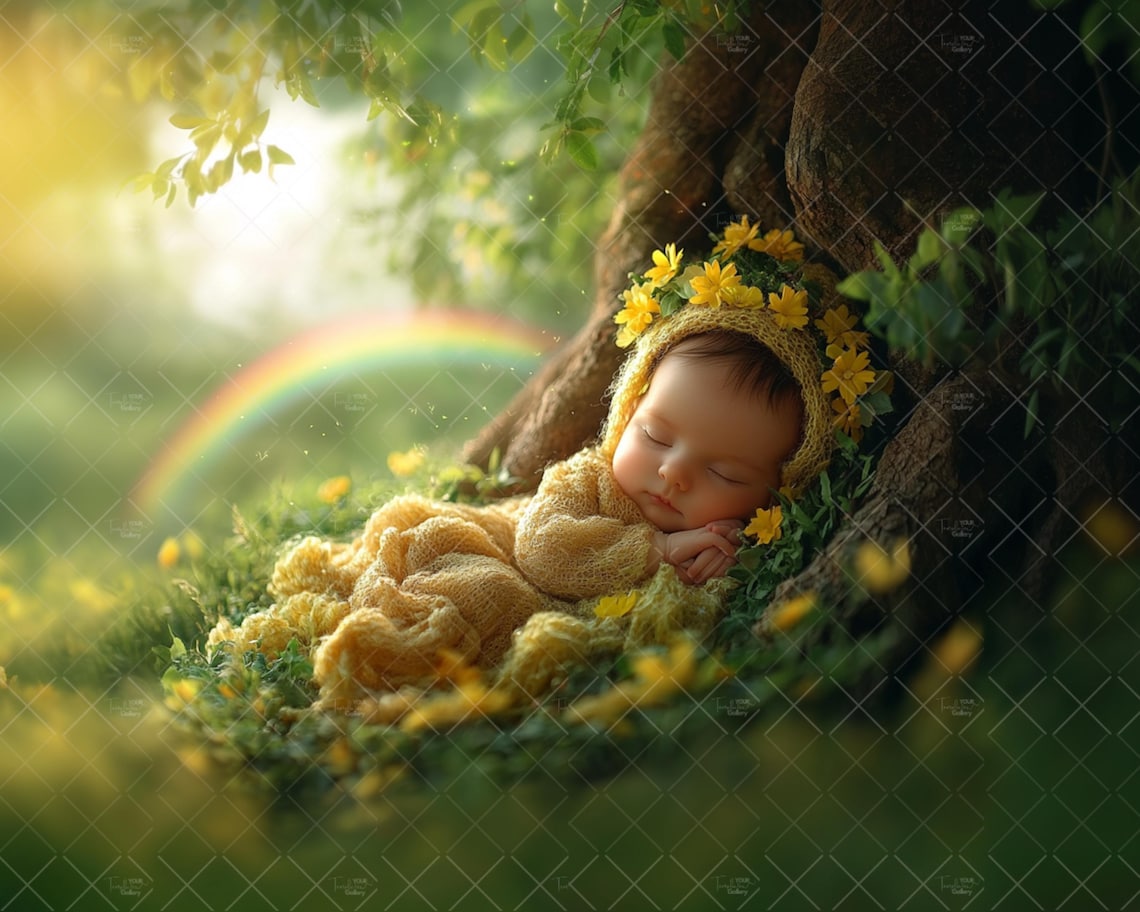 Spring Digital Backdrop, Newborn Composite Yellow Flowers, Magical ...