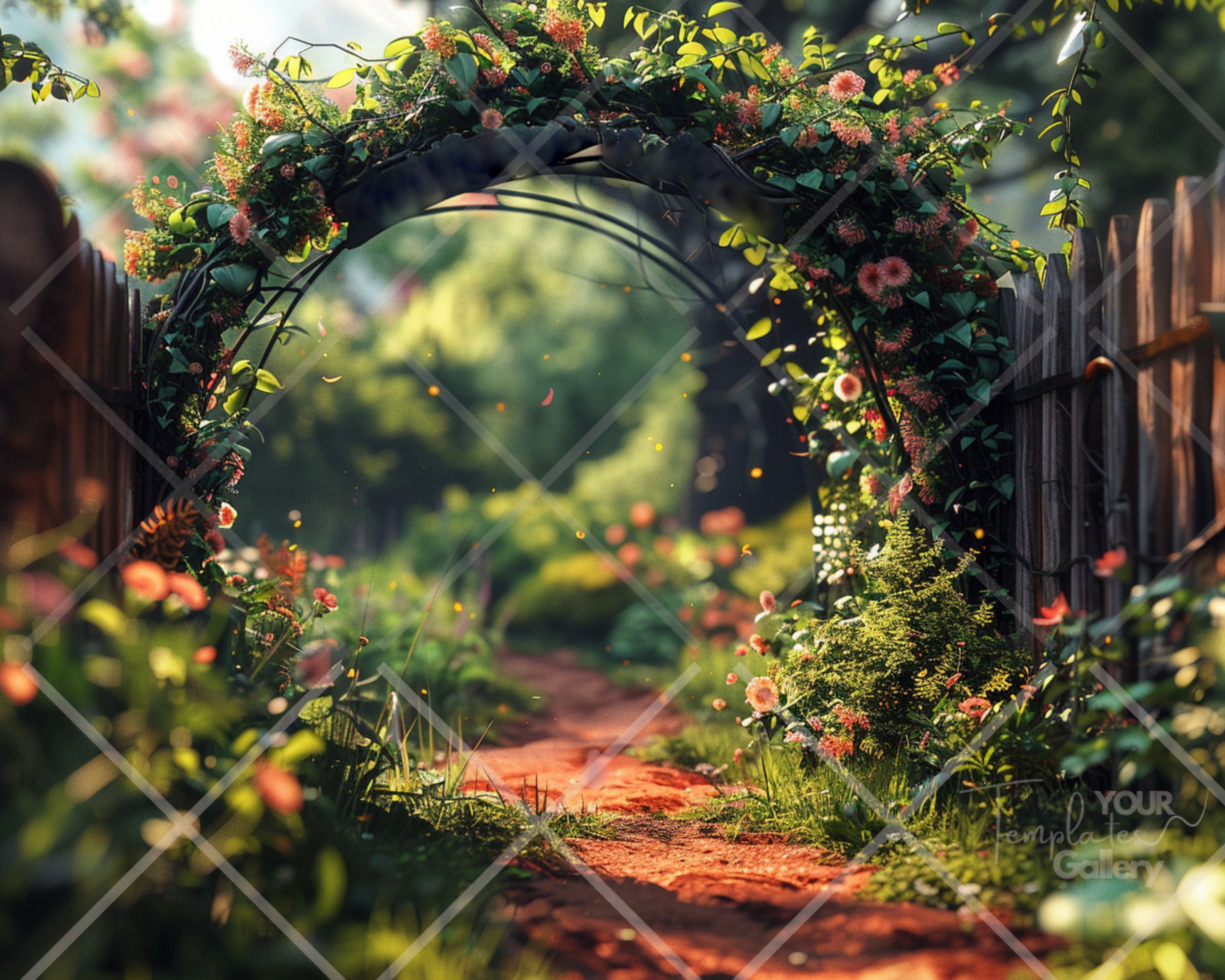 5 Arch Garden Pathway, Summer Digital Backdrop, Outdoors Floral Arch ...