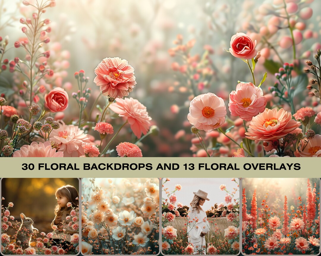 30 Floral Digital Backdrop, 13 Floral Overlays Maternity, Portrait ...