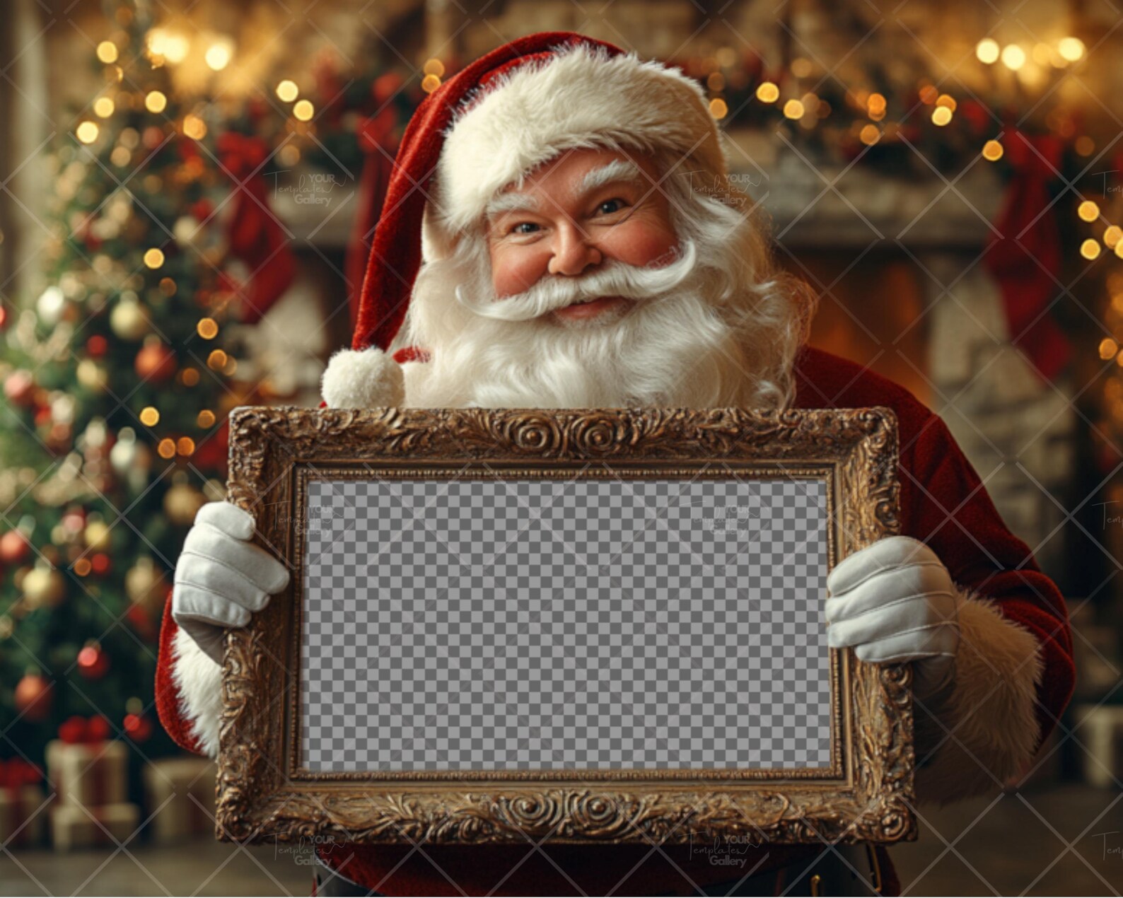 Santa Claus Holding Frame, Christmas Overlay Digital Backdrop, Santa ...