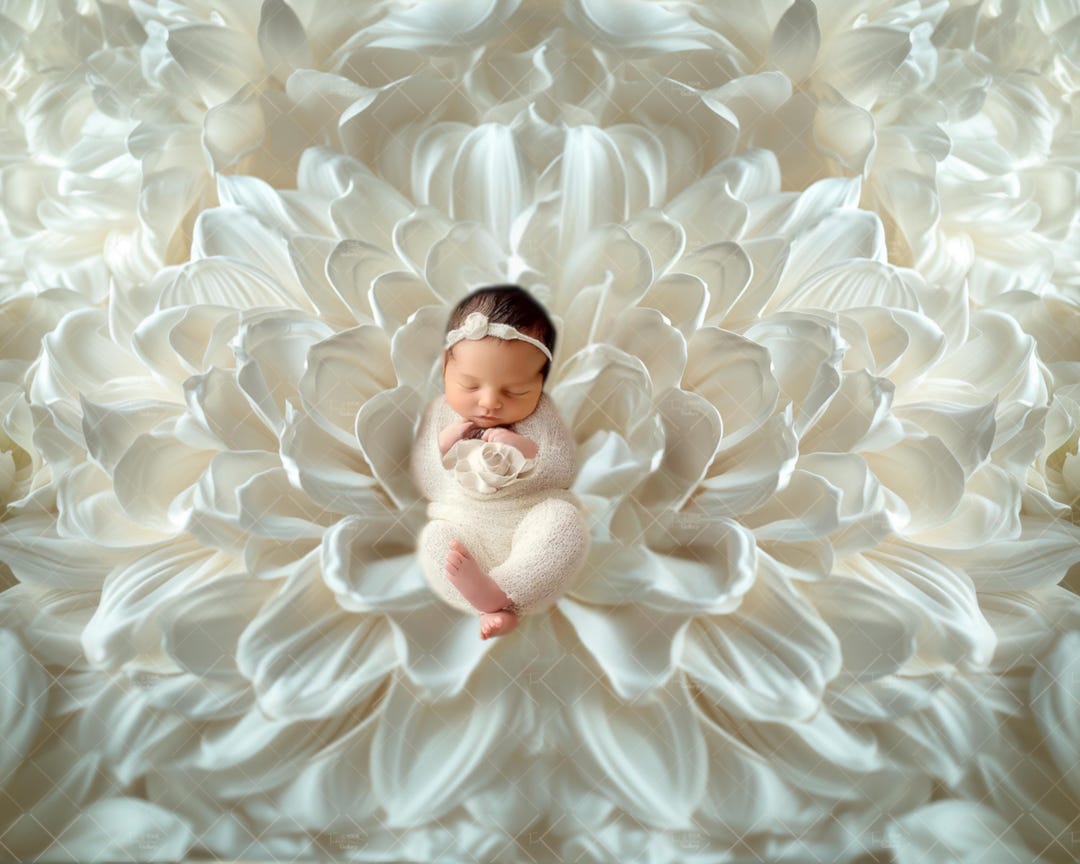 Newborn Digital Background, Baby Girl White Flower on Beige ...