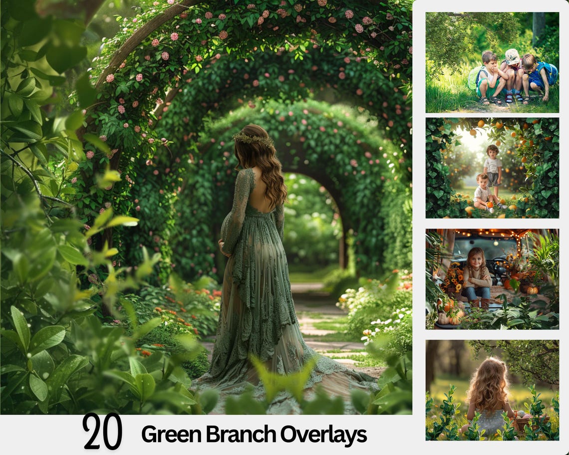 20 Green Branch Overlays, Tree Leafy Overlays, Foliage Overlay ...