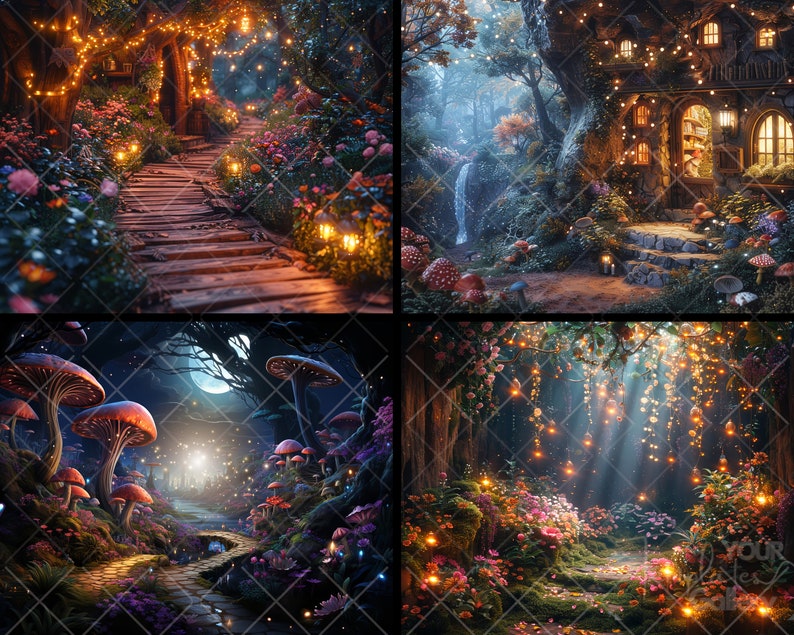 20 Enchanted Fairy Digital Backdrops, Magic Forest Digital Backgrounds ...