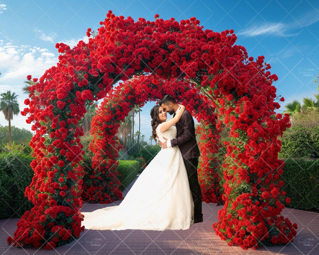 Red Rose Arch Garden Pathway, Floral Arch Digital Background, Maternity ...