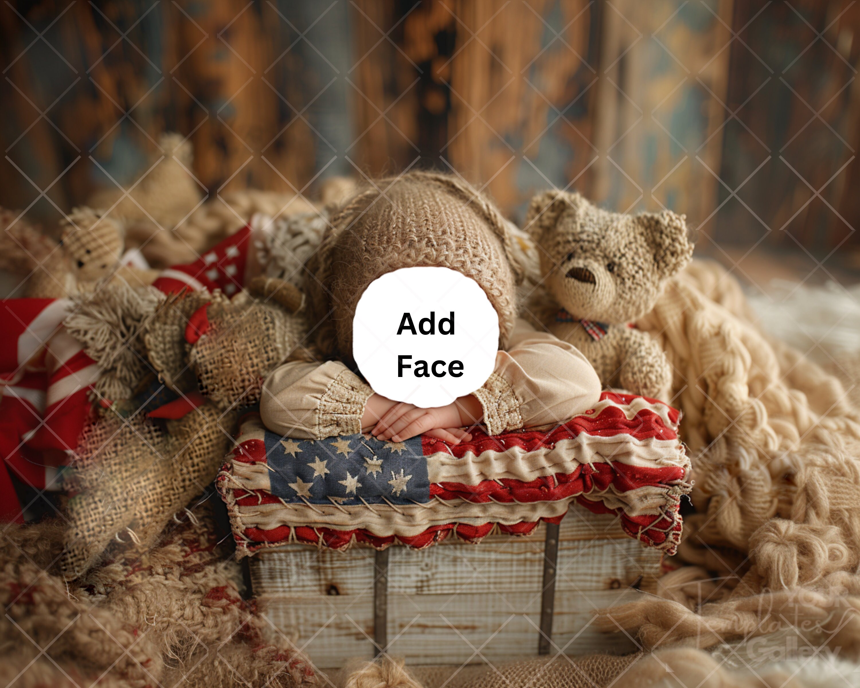US Flag Baby Add Face, Teddy Newborn Face Insert Digital Backdrop ...