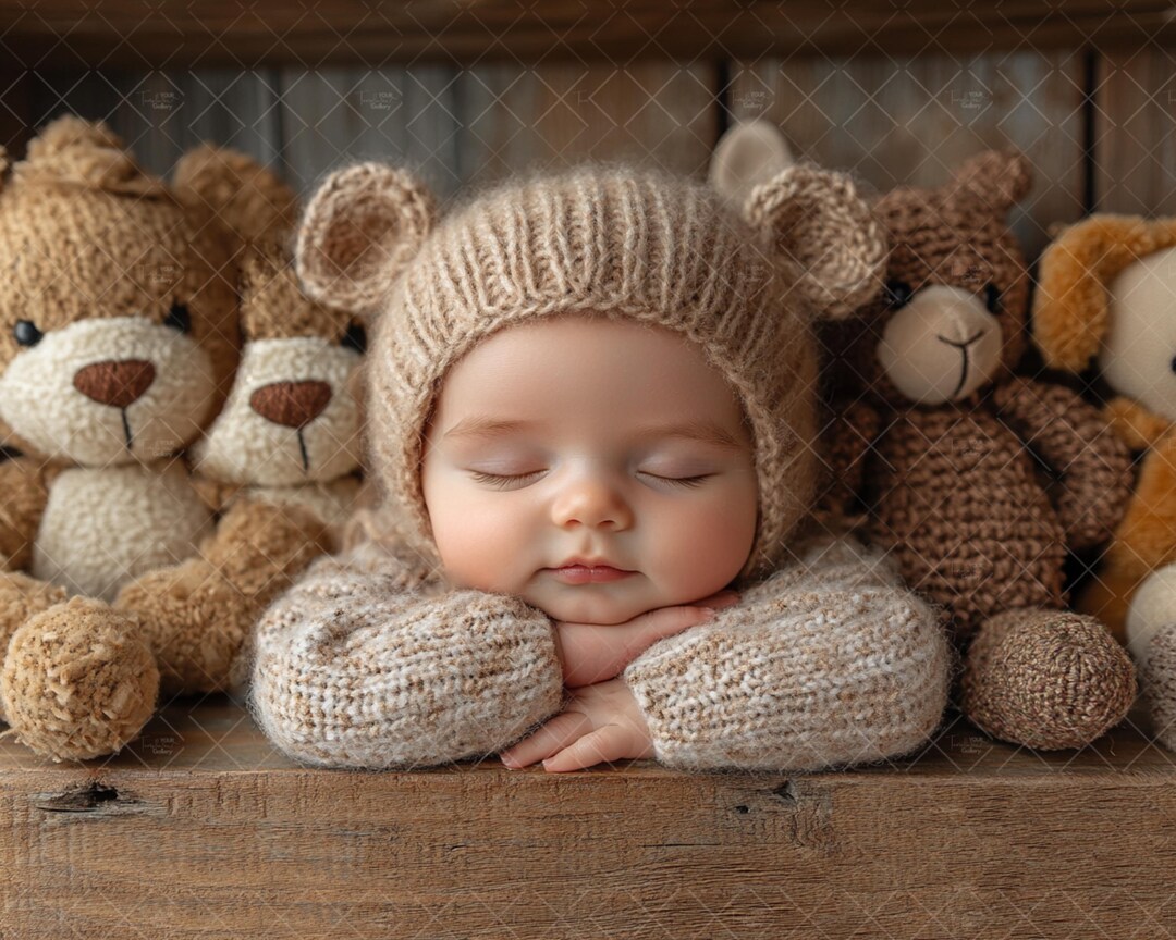 Teddy Newborn Digital Backdrop, Add Face Poppet Prop, Photography Face ...