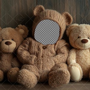 Teddy Newborn Digital Backdrop, Add Face Poppet Prop, Photography Face ...
