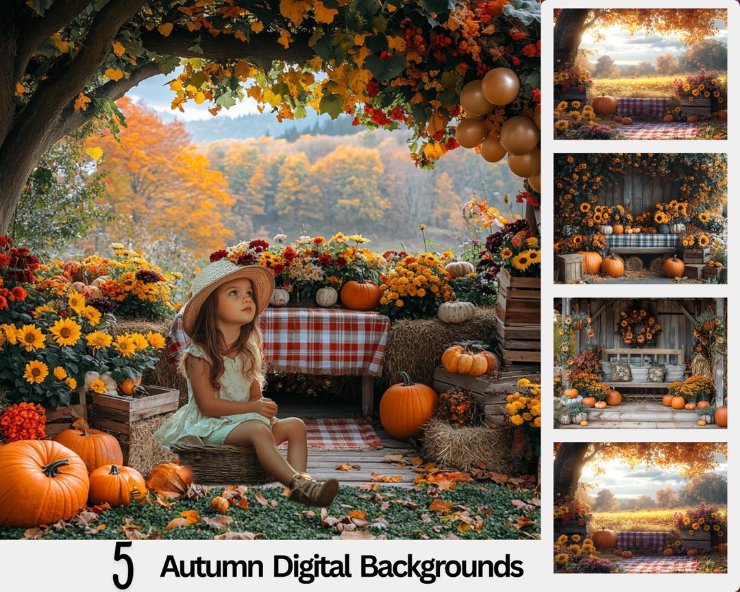 5 Autumn Digital Background Bundle, Fall Digital Backdrop for ...