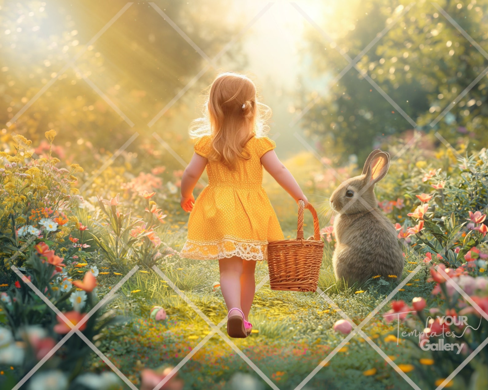 Spring Digital Backdrop, Easter Digital Background, Easter Bunny Garden, Spring Blooms, Easter ...