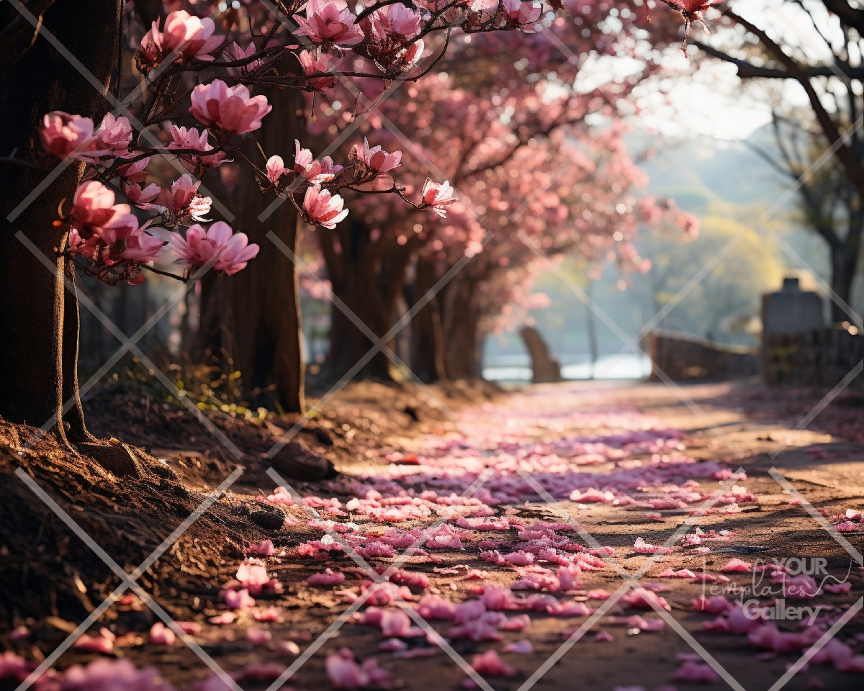 5 Spring Cherry Tree, Pathway Background, Pink Blooms, Fine Art ...
