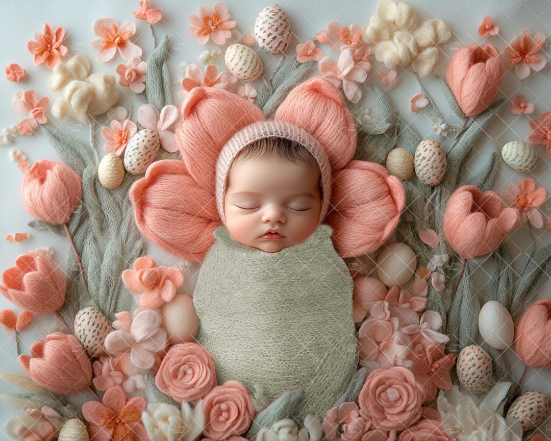 Spring Newborn Digital Backdrop, Face Insert, Baby Girl Photo Composite ...