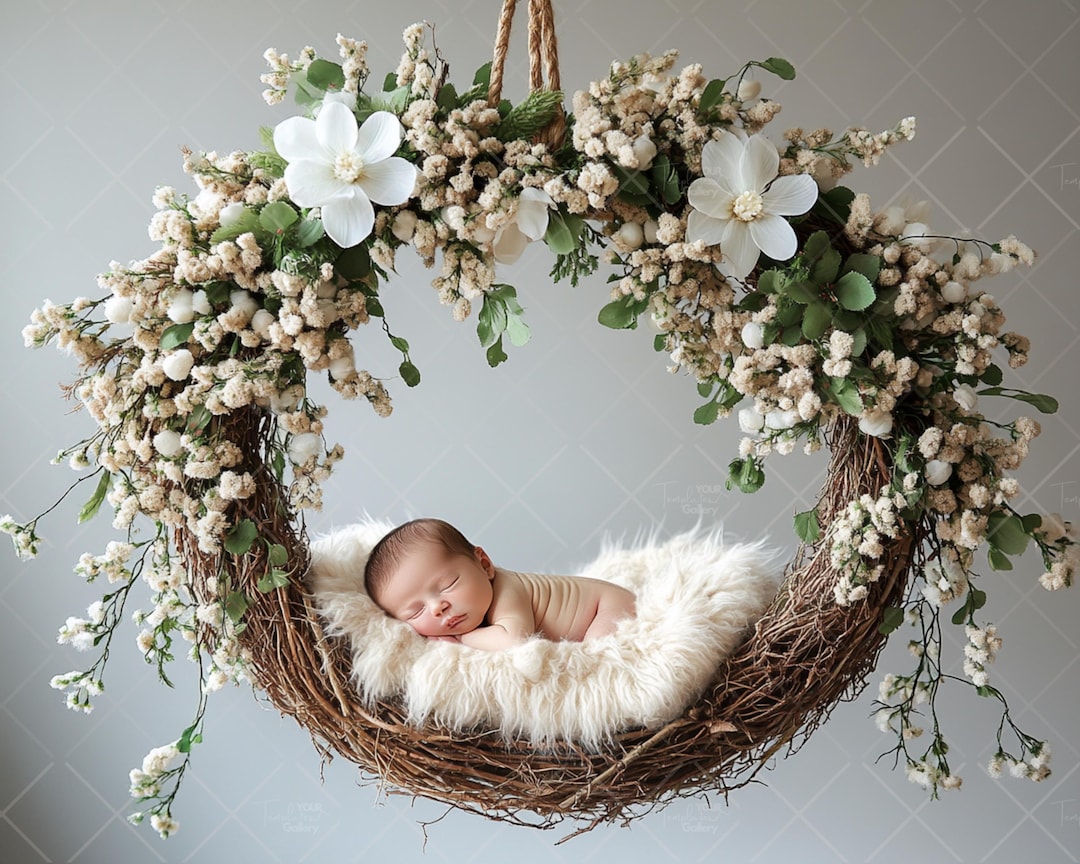 Newborn Photo Backdrop, Floral Swing for Newborn Digital Photography ...